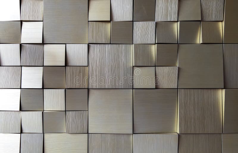Small Square Gold Tiles on the Wall. Rough Surface Texture Stock Image ...