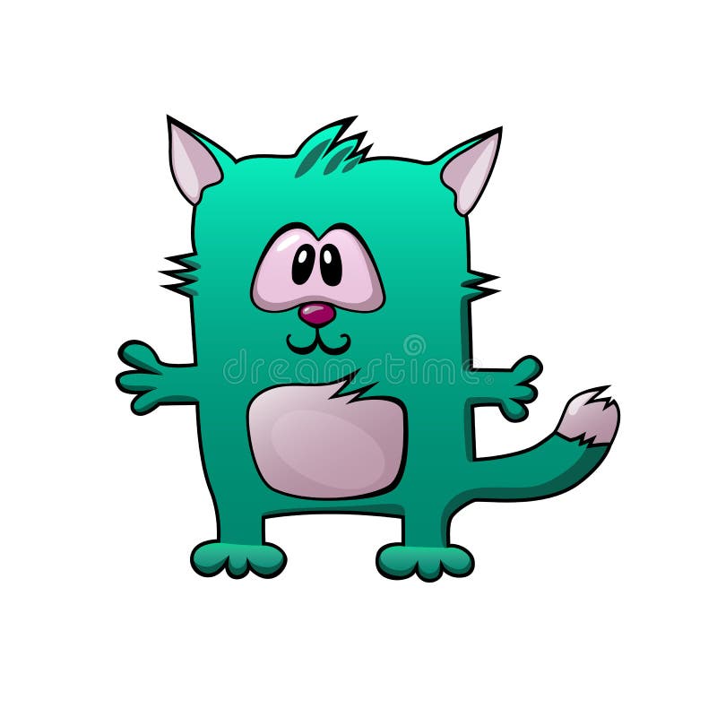 Small Square Green Cartoon Cat Stock Vector - Illustration of icon ...