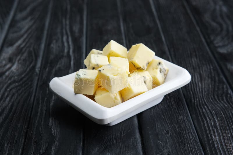 Small Square Pieces of Blue Cheese. Cheese with Fungus Stock Image ...