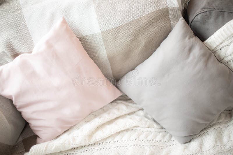 Small Square Pillows on the Sofa are Light Stock Image - Image of ...