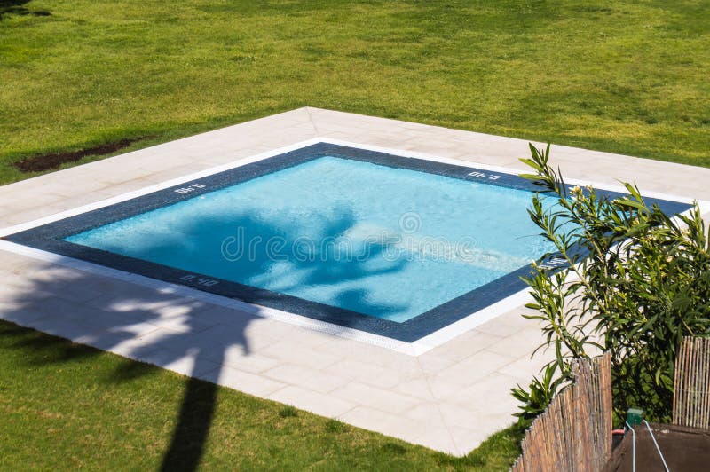 Small Square Pool with Shadow of a Palm Tree on the Island of Te Stock ...