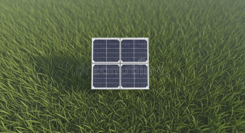 Small Square Solar Panel Array on Green Grass Field from an Overhead ...