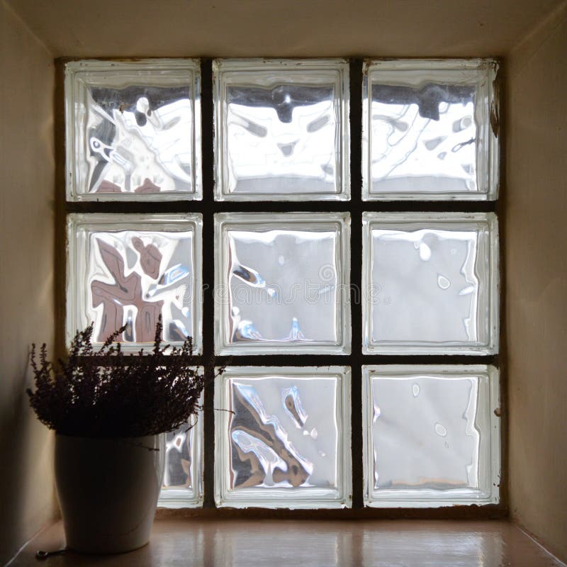 Small Square Window with Plant in a Pot Stock Photo - Image of texture ...