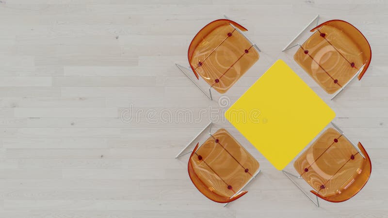 Small Square Yellow Table with Four Transparent Chairs Stock ...