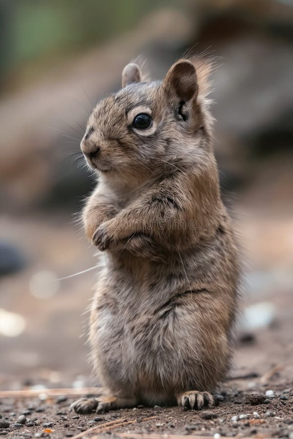 A Small Squirrel Standing on Its Hind Legs on the Ground. Generative AI ...