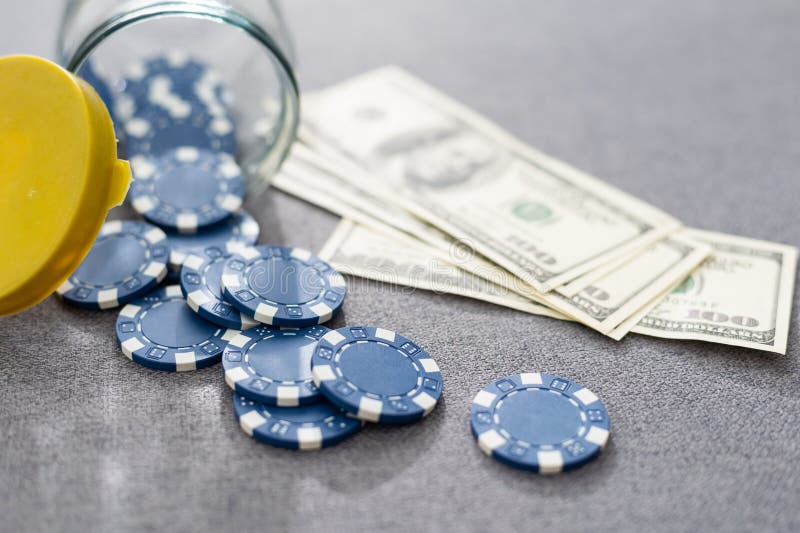 Small Stack of Blue Poker Chips, Closeup on Background Stock Photo ...