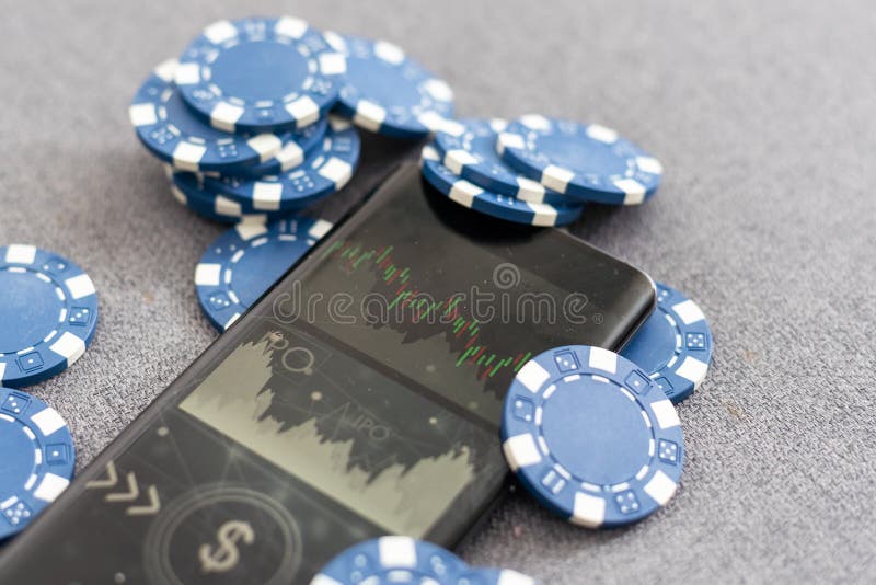 Small Stack of Blue Poker Chips, Closeup on Background Stock Photo ...