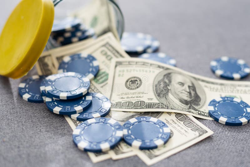 Small Stack of Blue Poker Chips, Closeup on Background Stock Photo ...
