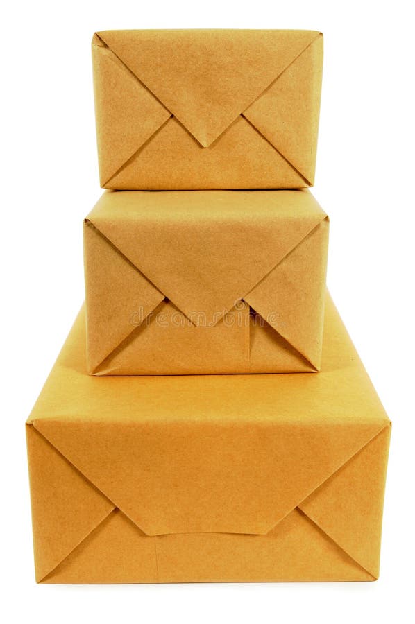 Small Stack of Mail Packages Isolated on White Background, End View ...