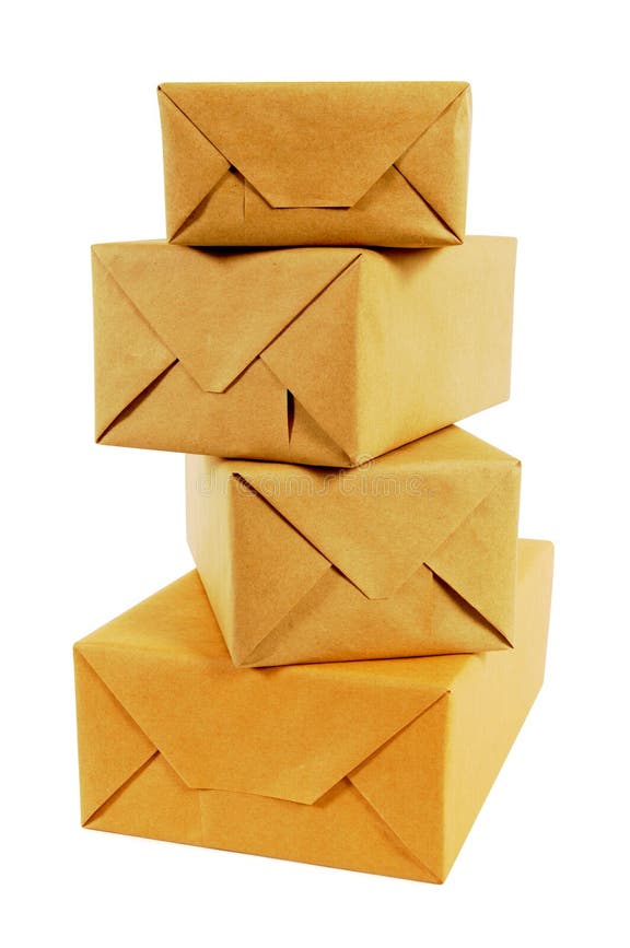 Small Stack of Wrapped Mail Packages Isolated on White Background Stock ...