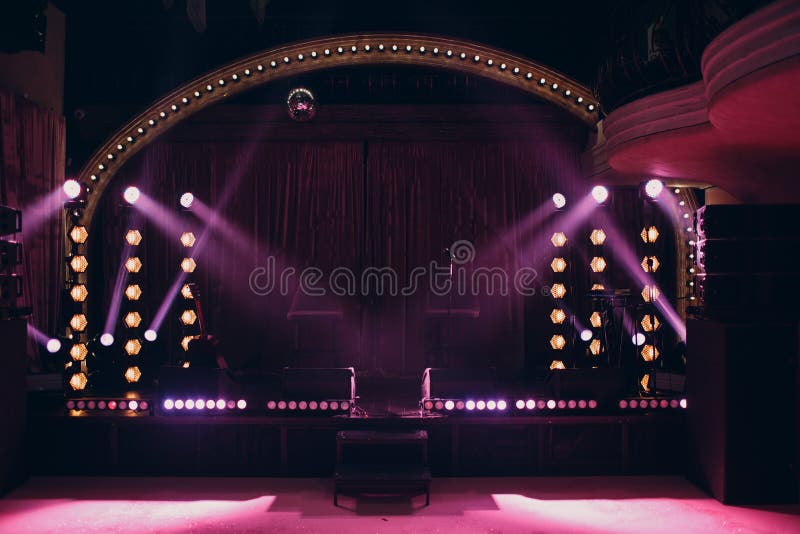 Small Stage With Orange Curtains In Cameral Private Cinema Stock Photo ...