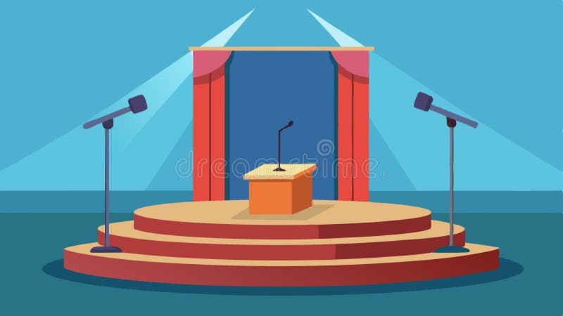 A Small Stage is Set Up in One Corner with a Podium and Microphone for ...