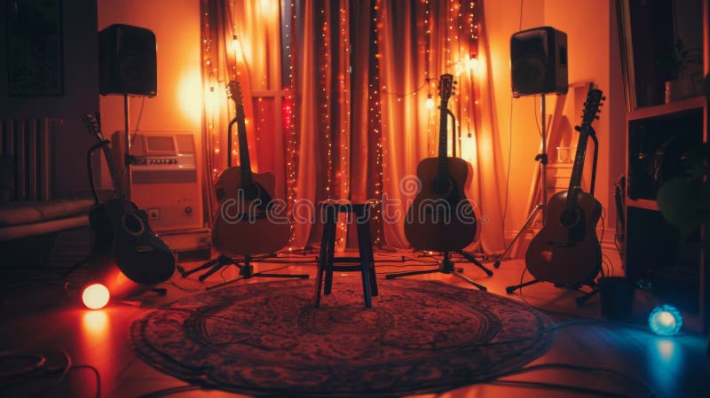 Small Stage Setup with Guitars Stock Image - Image of lights, small ...