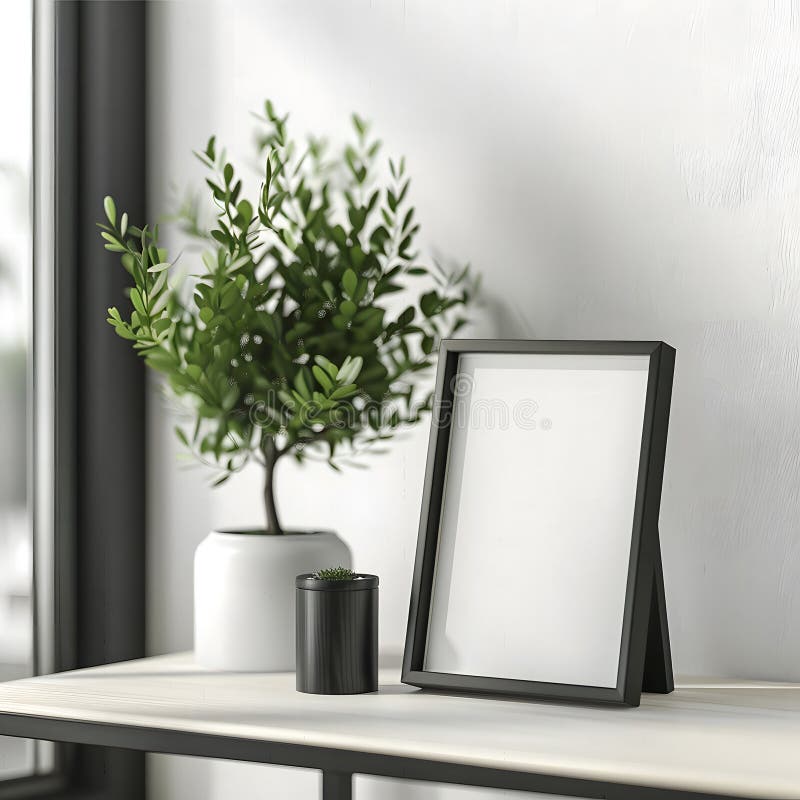 Small Standing Frame on a Table in a Clean Lounge with White Walls ...