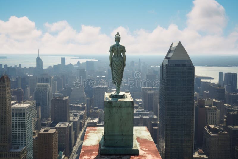 A Small Statue Placed on Top of a Skyscraper Stock Photo - Image of ...