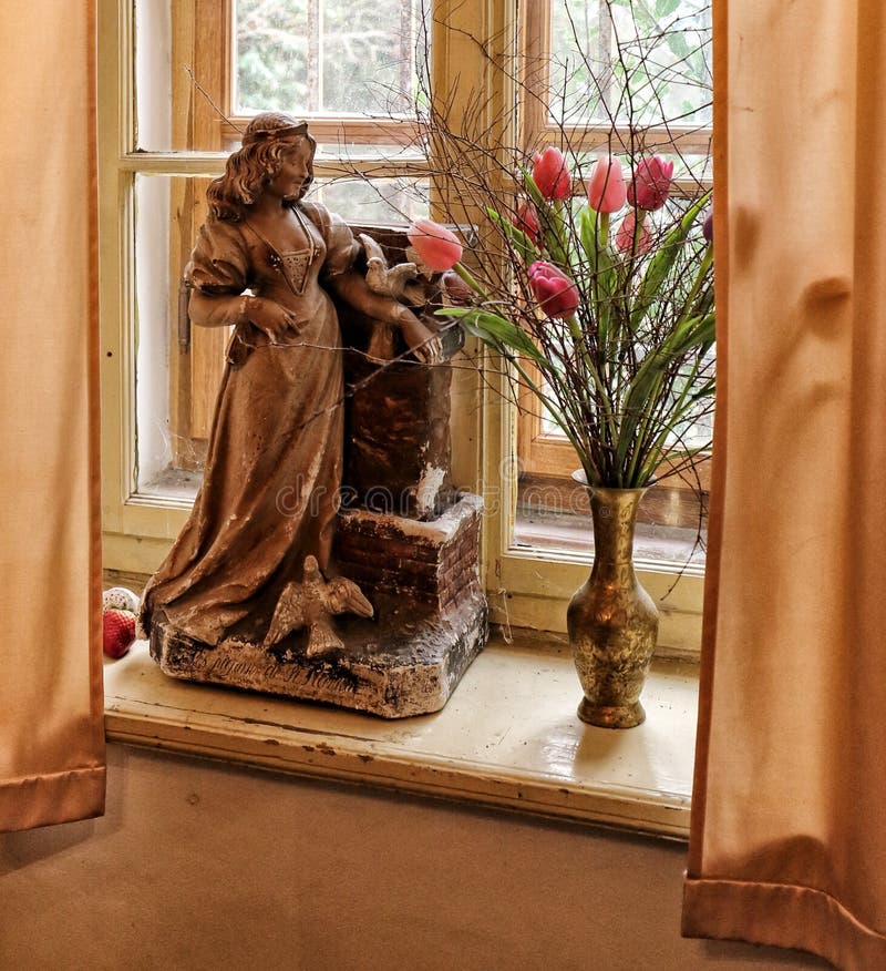 Small Statuette of the Young Lady on the Window Parapet Stock Image ...
