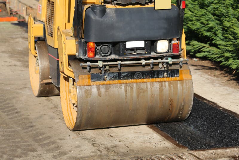 Small Steamroller during the Asphalt Laying Stock Image - Image of work ...