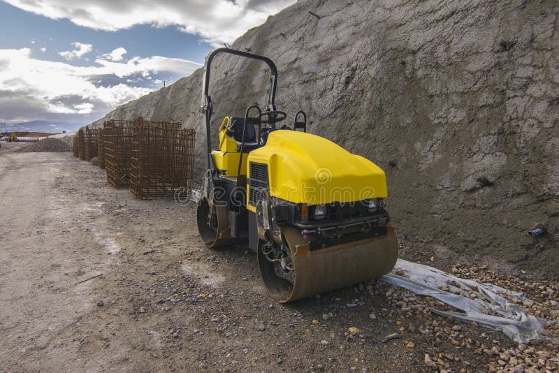 Small Steamroller Machinery in Road Construction Works Stock Image ...