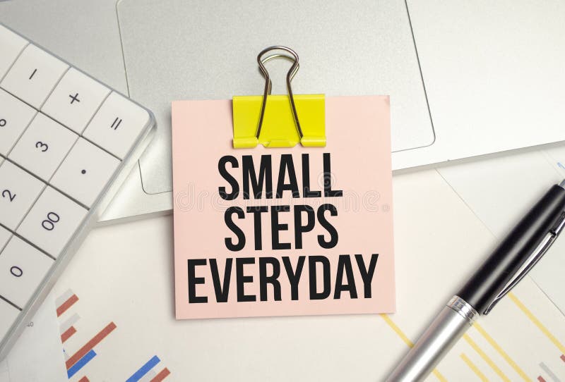 Small Steps Everyday Word on Red Notepad with Glasses and Chart Stock ...