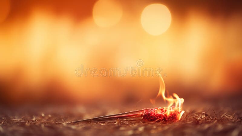 A Small Stick of Fire on the Ground with a Blurry Background, AI Stock ...