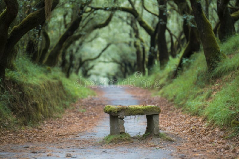 A Small Stone Bench Sitting on the Side of a Dirt Road, AI Stock Image ...