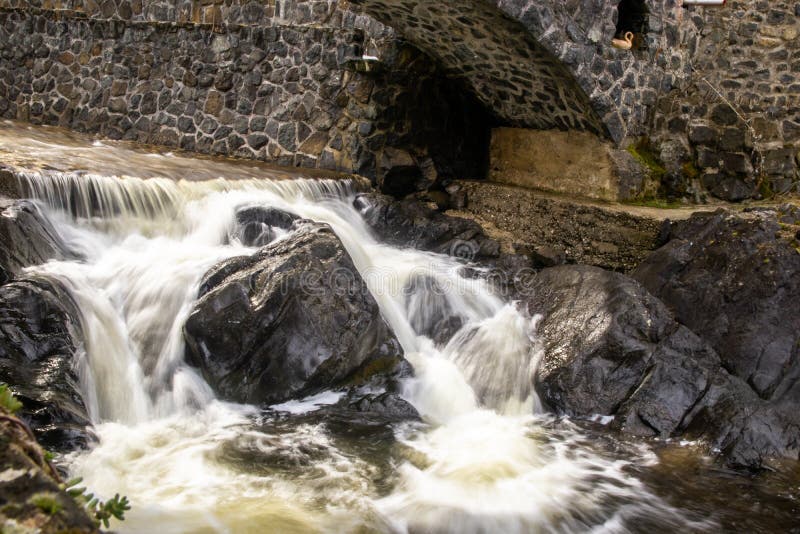 Small Stone Bridge on River in Sunrise Stock Image - Image of flow ...