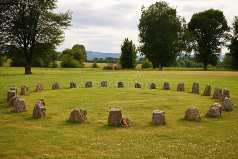 Small Stone Circles Arranged in the Grass Stock Illustration ...