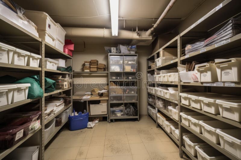 Small Storage Room, with Boxes and Bins Neatly Labeled in Alphabetical ...