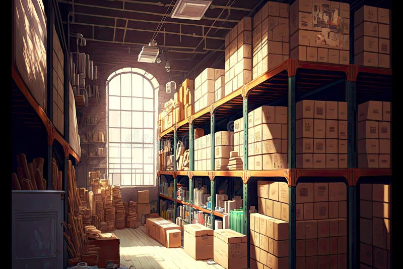 Small Storage Room with a Forklift and Boxes on Pallets. Generative AI ...