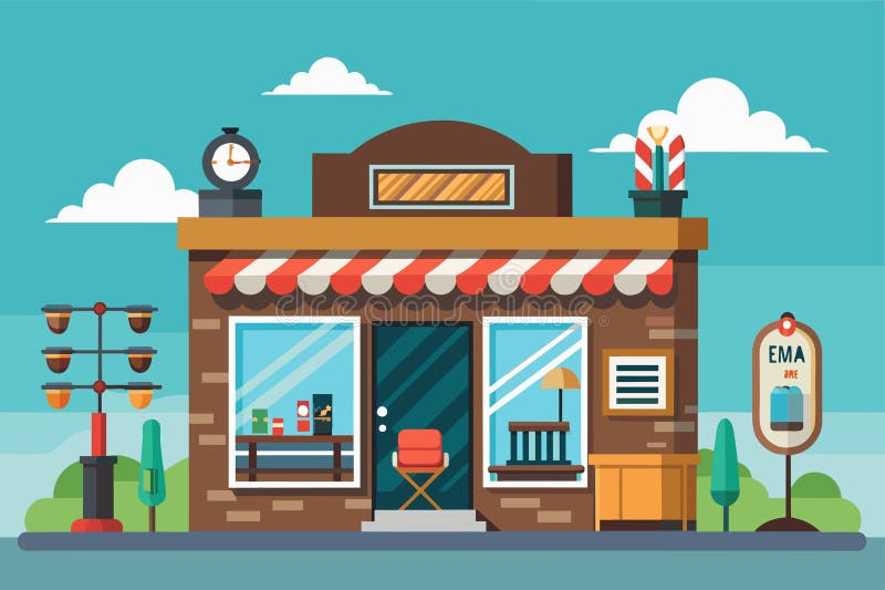 A Small Store Building with a Clock on Top, Set Against a Clear Sky ...