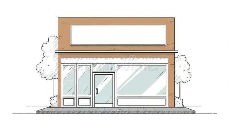 Small Storefront Illustration with a Blank Rectangular Sign on Top. the ...