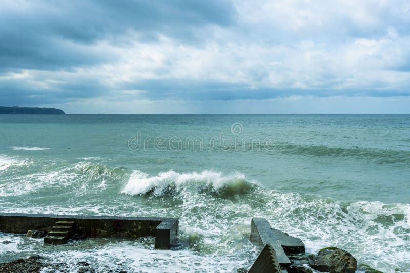 Small Storm on the Sea, Waves Hitting the Shore Stock Photo - Image of ...