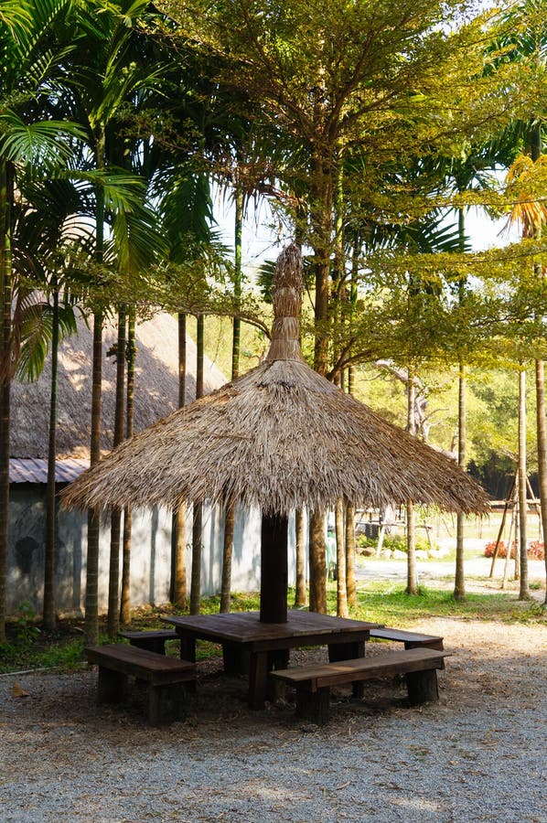Small Straw Pavilion with Bench,Thailand. Stock Image - Image of ...
