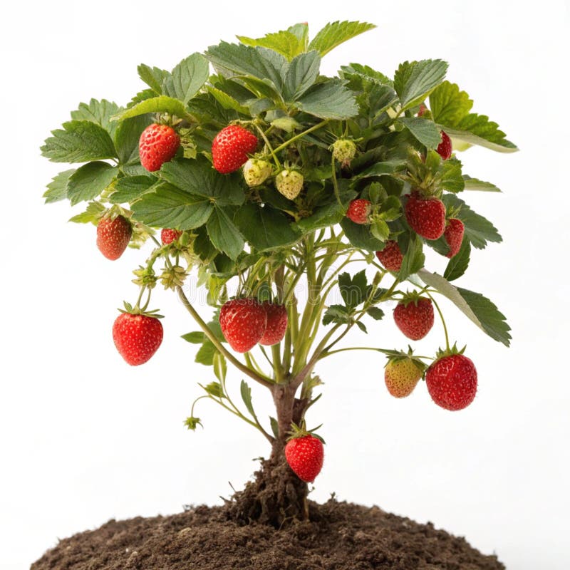 Small Strawberry Tree with Strawberry on White Background Stock ...