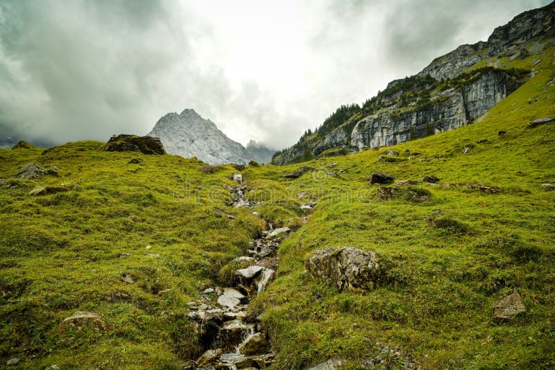 Small Stream Flowing Down the Hill in Switzerland Stock Image - Image ...