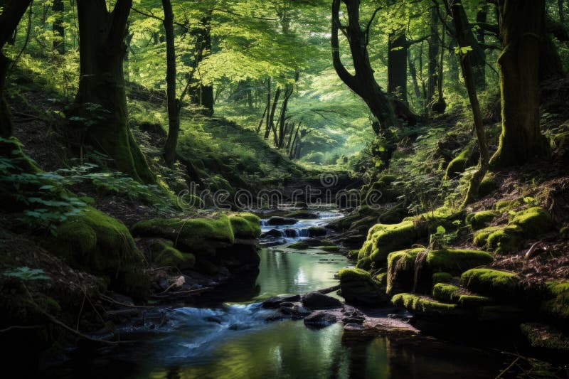 A Small Stream Flowing Gently through the Forest Stock Illustration ...