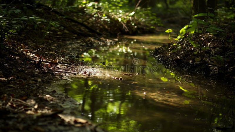 Small Stream Forest Sunlight Dense Forest Ground Mud Dirt Undergrowth ...