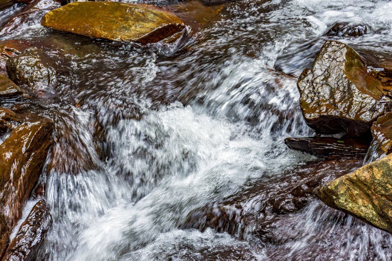Small Stream with Big Rocks with Trees and Greenery Around Stock Image ...