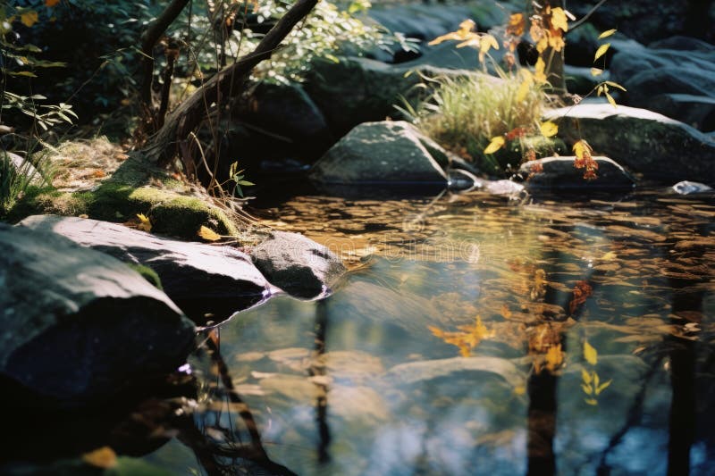 A Small Stream with Rocks and Trees in the Background Stock ...