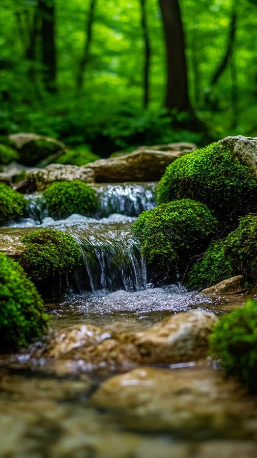 A Stream Running through a Forest Filled with Trees Stock Image - Image ...
