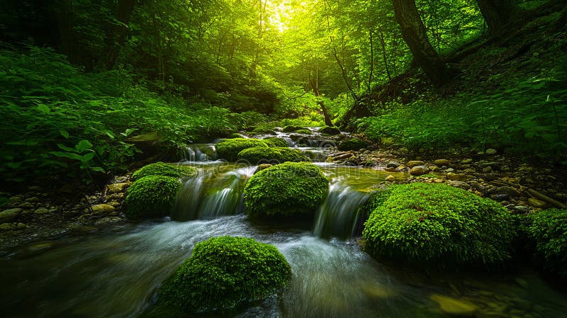 A Stream Running through a Forest Filled with Trees Stock Image - Image ...