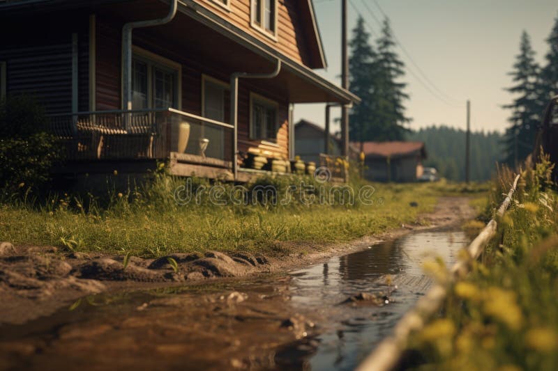 A Small Stream of Water Runs Alongside a House, Providing a Serene and ...
