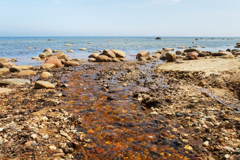Small streem and sea. stock photo. Image of sunny, flowing - 93184202