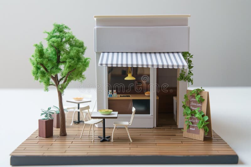 Small Street Cafe of Three-dimensional Elements, 3d Model Stock Photo ...