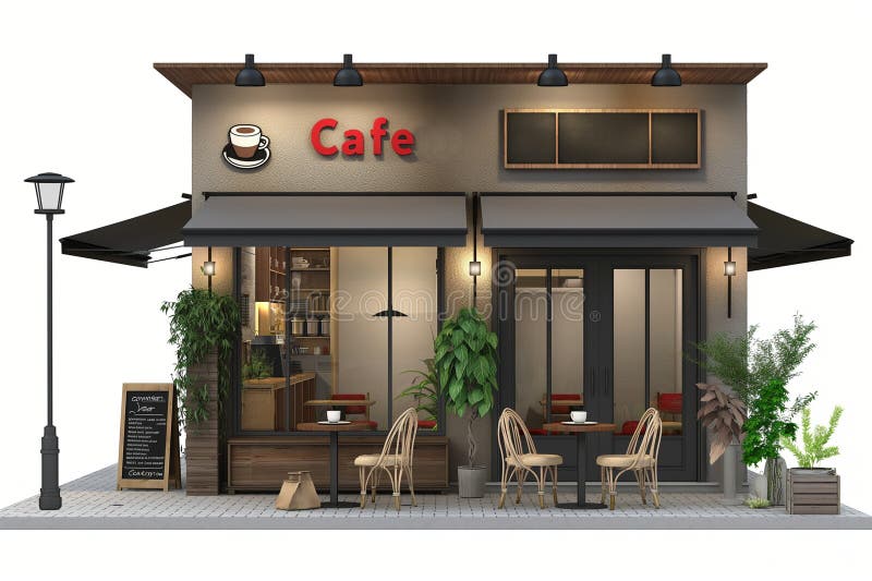 Small Street Cafe of Three-dimensional Elements, 3d Model Stock Image ...