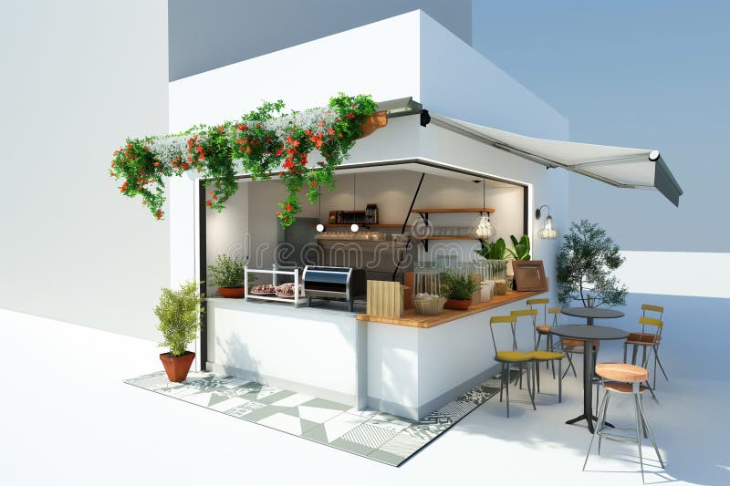 Small Street Cafe of Three-dimensional Elements, 3d Model Stock Image ...