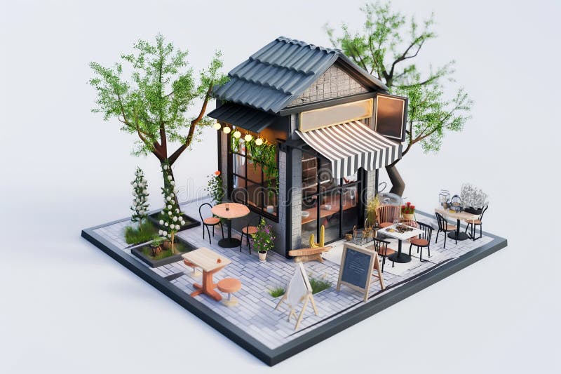 Small Street Cafe of Three-dimensional Elements, 3d Model Stock Photo ...