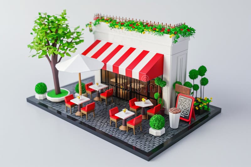 Small Street Cafe of Three-dimensional Elements, 3d Model Stock Image ...