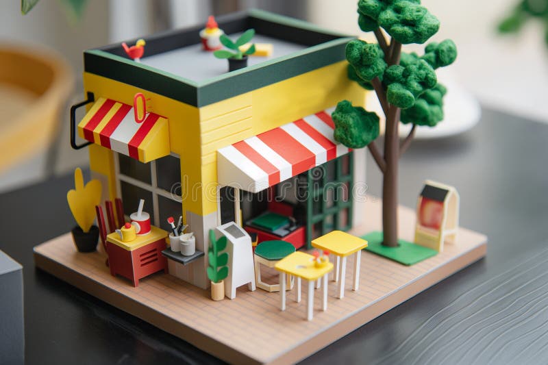 Small Street Cafe of Three-dimensional Elements, 3d Model Stock Image ...