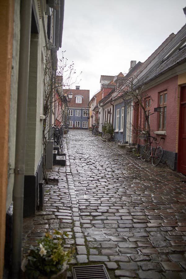 Small Street Road with Colored Houses Stock Image - Image of pavement ...